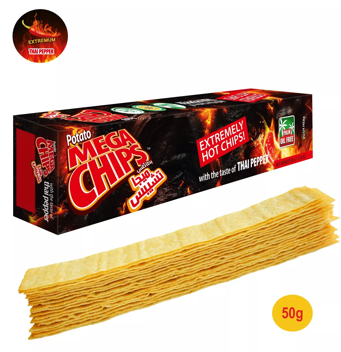 Mega Potato Chips Extremely Hot Chips with the taste of Thai Pepper 50g ...